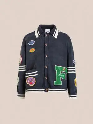 FOUND Distressed Chenille And Canvas Appliqué Sweater - Nero