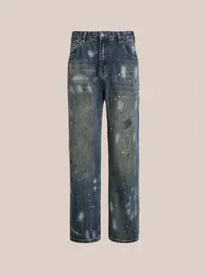 FOUND Regular Fit Straight Leg Jeans With Artistic Embellishments - Blu