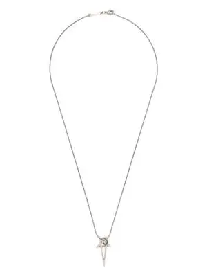 Rick Owens Brass Engraved Logo Hook Closure Necklace - Argento