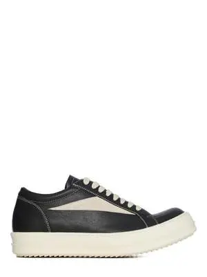 Rick Owens Leather Sneakers With Contrast Stitching - Nero