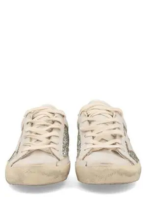 GOLDEN GOOSE Luxe Leather Sneakers With Glitter Embellishments - White