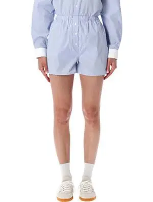 SPORTY & RICH Mini Cotton Shorts With Button Detail - Blu