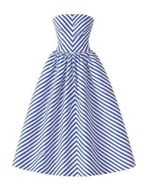 SELF-PORTRAIT Striped Midi Dress With Fitted Bodice And Full Skirt