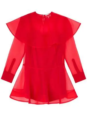 GANNI Net Sustain" Velvet-trimmed Ruffled Organic Cotton-poplin Mini Dress - Red