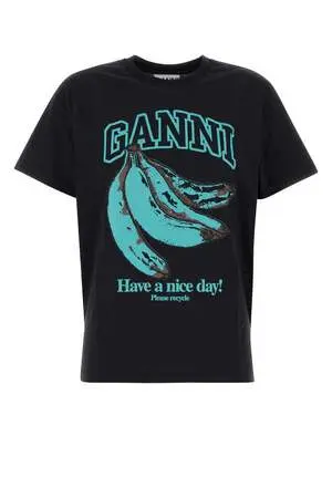 GANNI Organic Cotton Regular Fit T-shirt With Stamp Print - Black