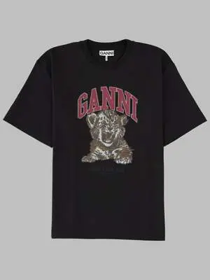 GANNI Regular Fit Organic Cotton T-shirt With Tiger Graphic