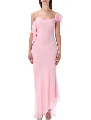 SELF-PORTRAIT Fluid Draped Frill Maxi Dress - Rosa