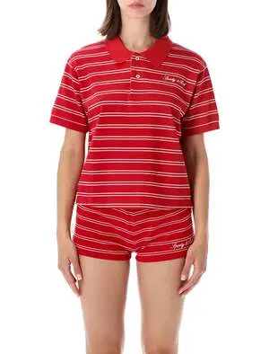 SPORTY & RICH Striped Polo T-shirt - Ruby White
