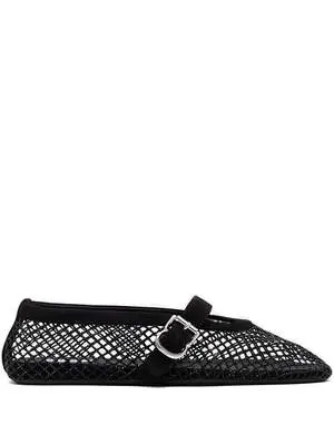 Alaïa Fishnet Ballet Flats With Buckle Detail - Noir