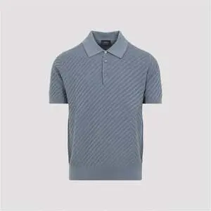 Brioni Waffle-knit Polo Shirt - Blue