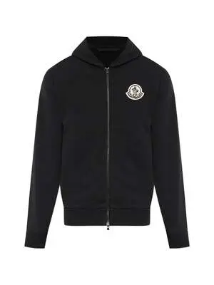 Moncler Cotton Zip Hoodie With Logo Detail - Nero