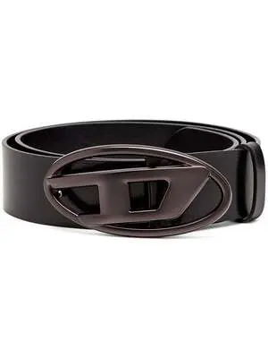 DIESEL® DIESEL Metallic Finish Oval D Logo Leather Belt Nero