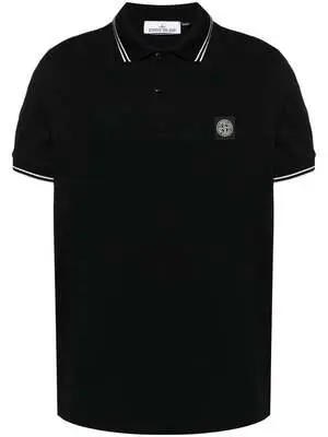 Stone Island Ribbed Two-button Polo With Contrast Cuffs Size - Nero