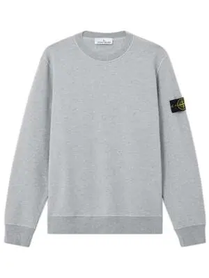 Stone Island Ribbed Neckline Sweatshirt With Badge - Grigio