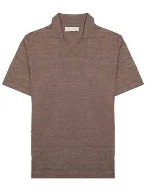 LUIGI GENTILE Knit Short Sleeve Polo Shirt - Brown
