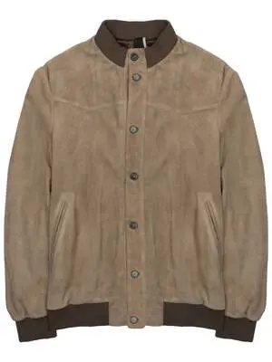 LOW BRAND Leather Bomber Jacket - Beige