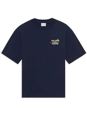 Drole De Monsieur Casual Embroidered Crew Neck T-shirt Size - Blu