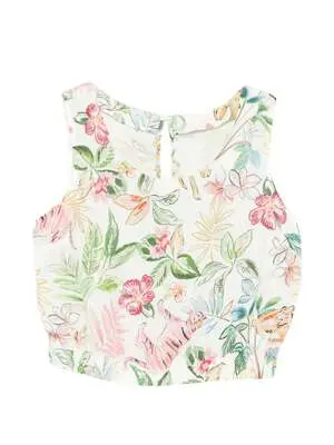 120% Lino Sleeveless Linen Top With Back Button Closure - Multicolor