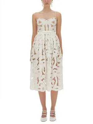 SELF-PORTRAIT Bow Embroidered Midi Dress - White