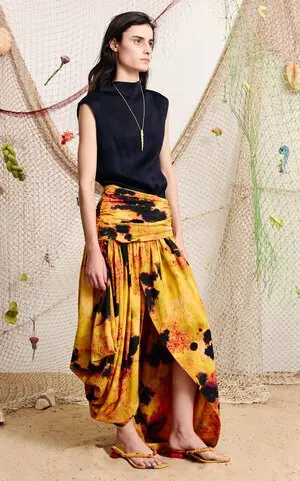 ALEMAIS Salma Draped Silk-blend Midi Skirt