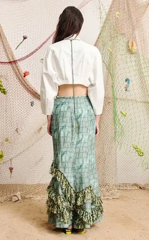 ALEMAIS Sirena Ruffled Linen-silk Maxi Skirt