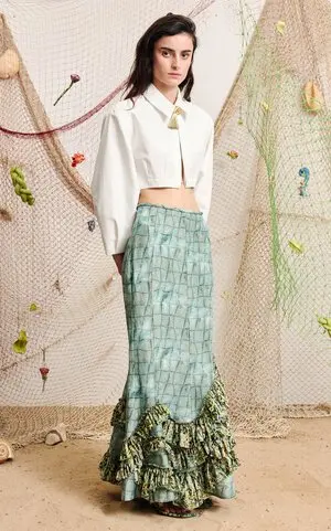ALEMAIS Sirena Ruffled Linen-silk Maxi Skirt