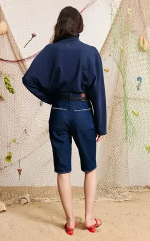 ALEMAIS Celestine Embellished Denim Bermuda Shorts