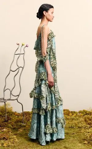 ALEMAIS Sirena Ruffled Linen-silk Gown - Blue