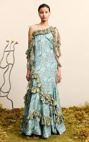 ALEMAIS Sirena Ruffled Linen-silk Gown