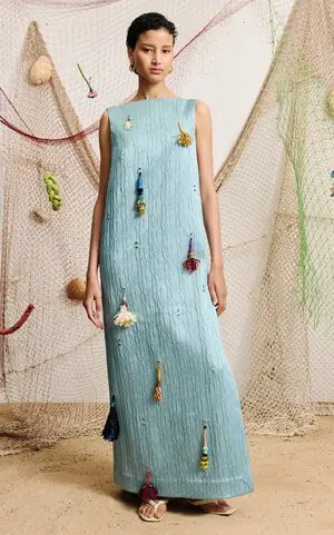 ALEMAIS Collector Embellished Wool-blend Maxi Dress - Blue