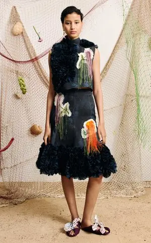 ALEMAIS Sophie Ruffled Silk Midi Skirt - Navy