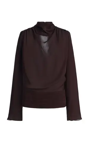KALLMEYER Thea Cummerbund Silk Charmeuse Top - Brown