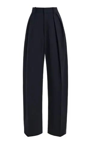 KALLMEYER Joel Pleated Straight Leg Wool Suiting Trousers - Black