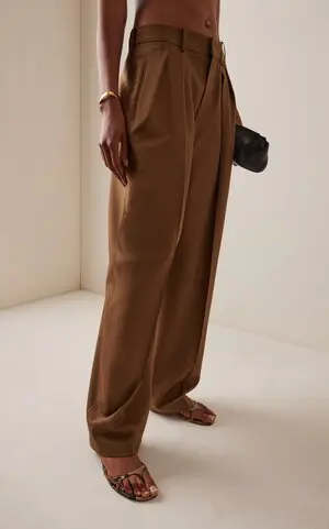 KALLMEYER Joel Pleated Straight Leg Wool Suiting Trousers - Brown