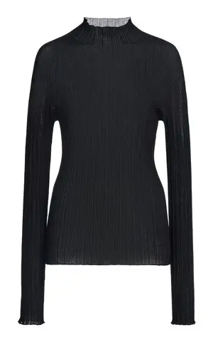 KALLMEYER Jordan Mockneck Superfine Cotton Rib Longsleeve Top - Black