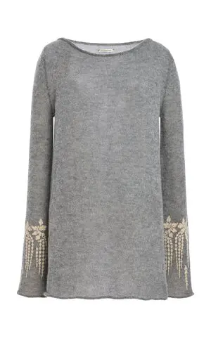 KALLMEYER Embellished Yasmin Mohair Alpaca Tunic Mini Dress - Grey