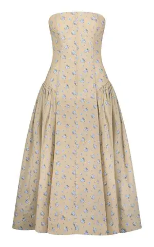 Lela Rose Printed Cotton Strapless Dress - Floral