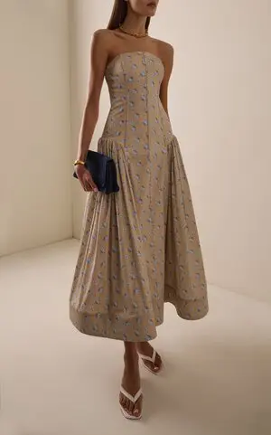Lela Rose Printed Cotton Strapless Dress