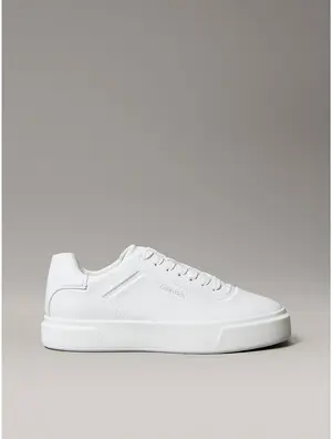 Calvin Klein Leather Embossed Logo Sneakers - Triple Bright White