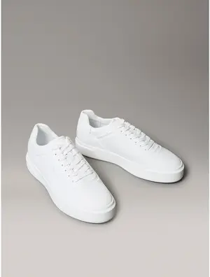 Calvin Klein Leather Embossed Logo Sneakers - Triple Bright White