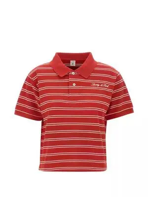 SPORTY & RICH Logo Embroidered Striped Polo Shirt - Red