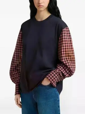 Marni Deep Cotton T-shirt With Checked Shirt-sleeves
