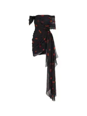 Monse Asymmetrical Cherry Print Chiffon Mini Dress - Black