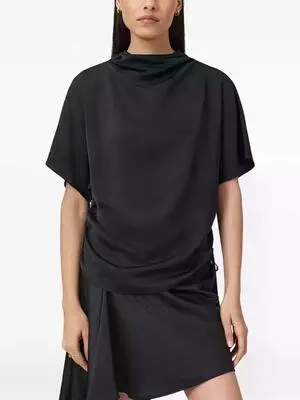 ALLSAINTS Leslie Ruched Cowl Neck Top - Black