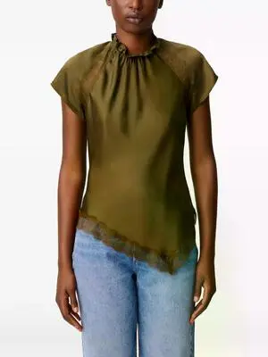 Claudie Pierlot Lace-trimmed Ruffled Neck Top