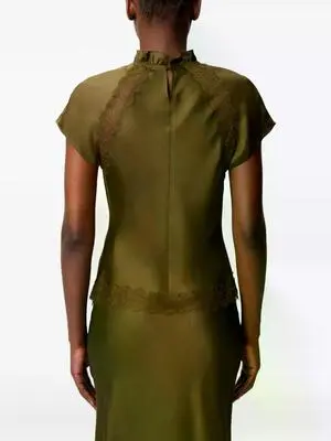 Claudie Pierlot Lace-trimmed Ruffled Neck Top