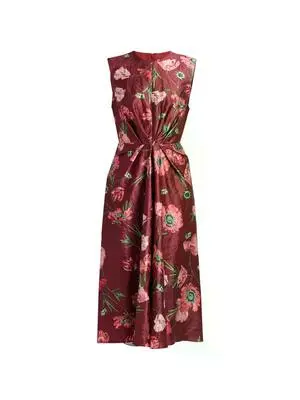 Erdem Textured Satin Floral Print Midi Dress - Red