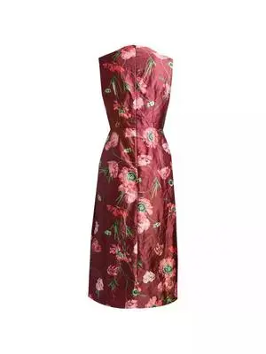 Erdem Textured Satin Floral Print Midi Dress - Red