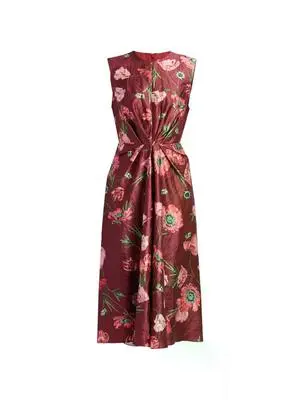 Erdem Textured Satin Floral Print Midi Dress - Red