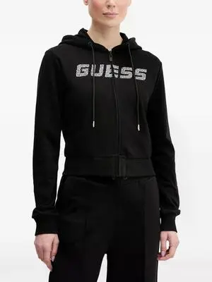 Guess Rhinestone Embellished Zip-up Hoodie - Black